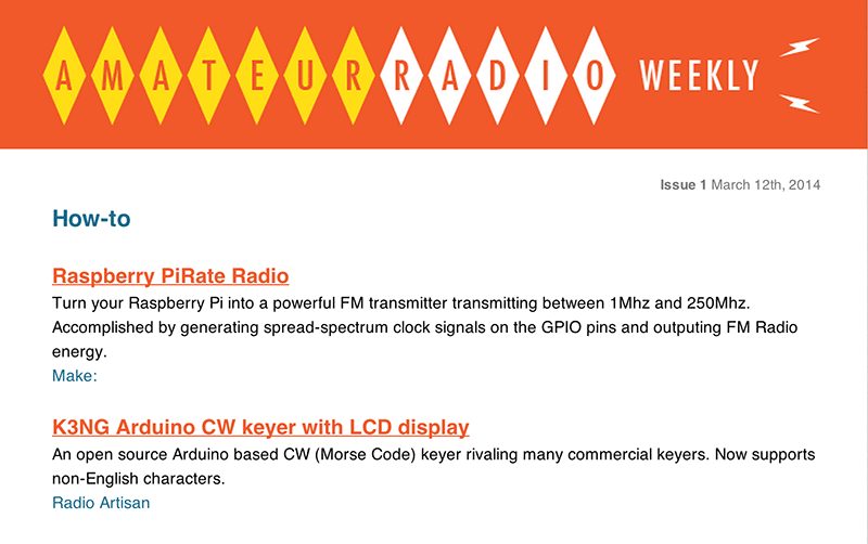 Amateur Radio Weekly . Ham radio weekly newsletter via email